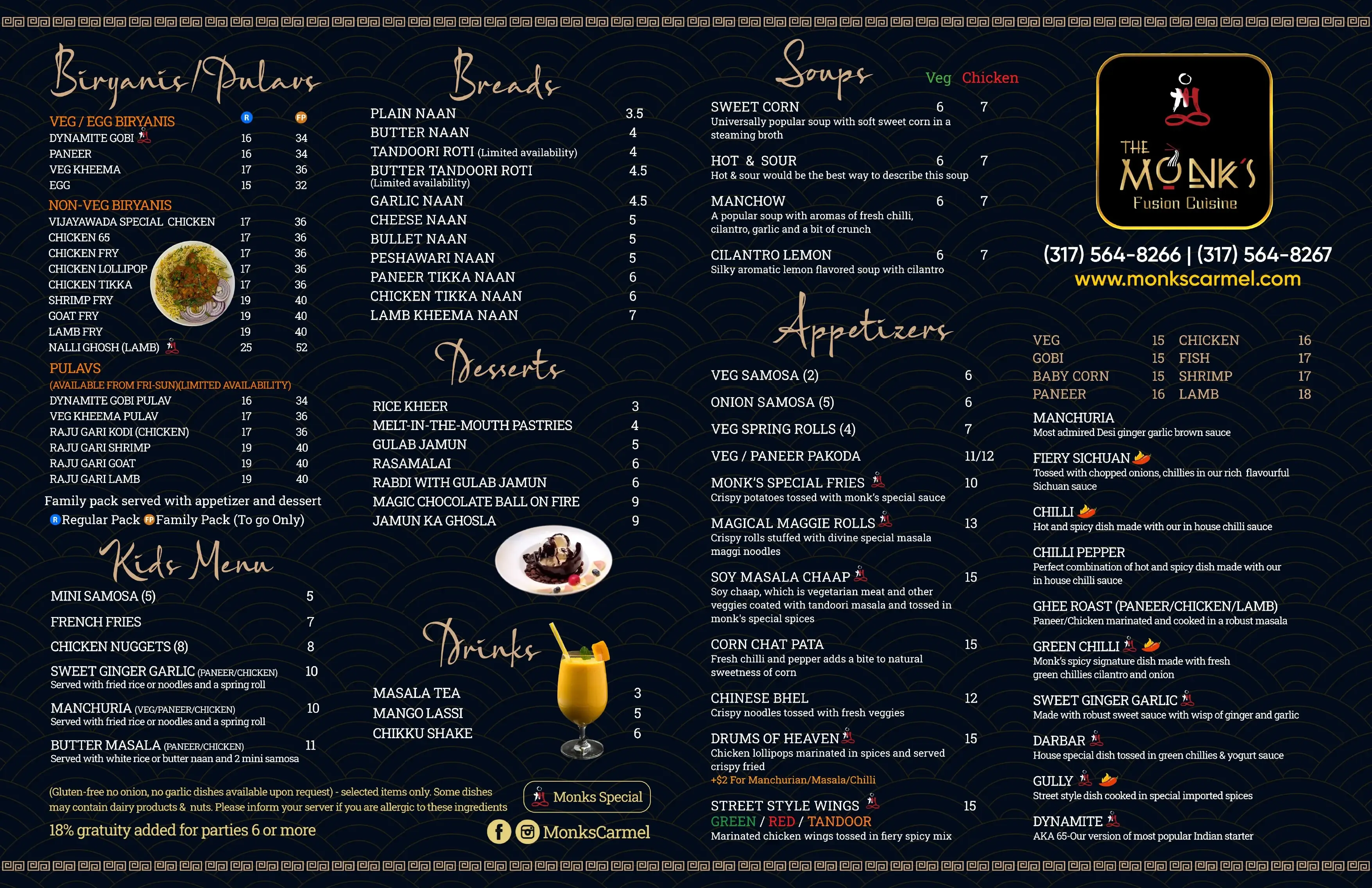 Menu - Monks Carmel